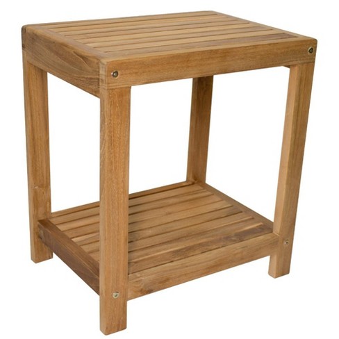 Nordic Teak 18" Natural Shower And Bath Spa Bench With Shelf - Beige ...