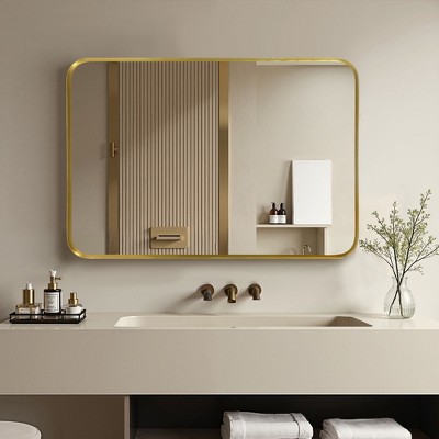 Aluminum Rounded Corner Rectangular Gold-plated Hanging Mirror ...