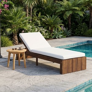 Acacia Wood Adjustable Outdoor Chaise Lounge with Removable High ...