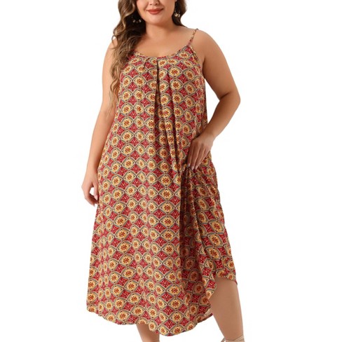 Agnes Orinda Women's Plus Size Summer Beach Bohemian Pattern Sleeveless Strap Maxi Sundresses ...