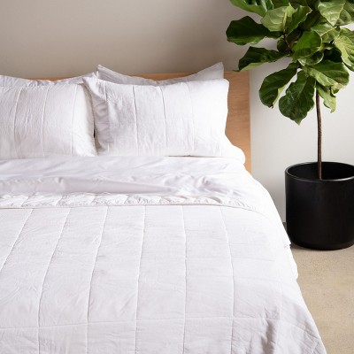 French Linen Box Stitch Quilt & Sham Set - Full/queen - White | Bokser ...