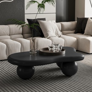 40" Modern Irregular Cloud Coffee Table with 3 Large Ball Legs, Black ...