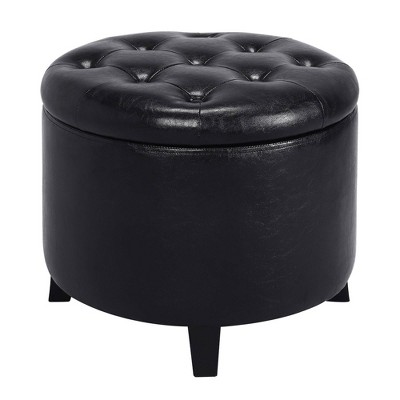 Breighton Home Designs4comfort Round Storage Ottoman Black Faux Leather ...