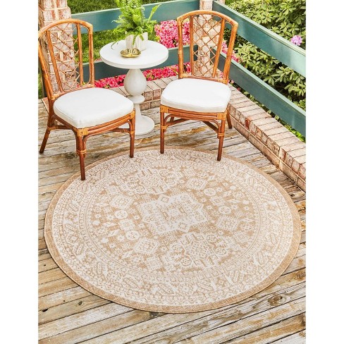 Unique Loom 5' 3 X 5' 3 Round Indoor/outdoor Aztec Natural Area Rug ...