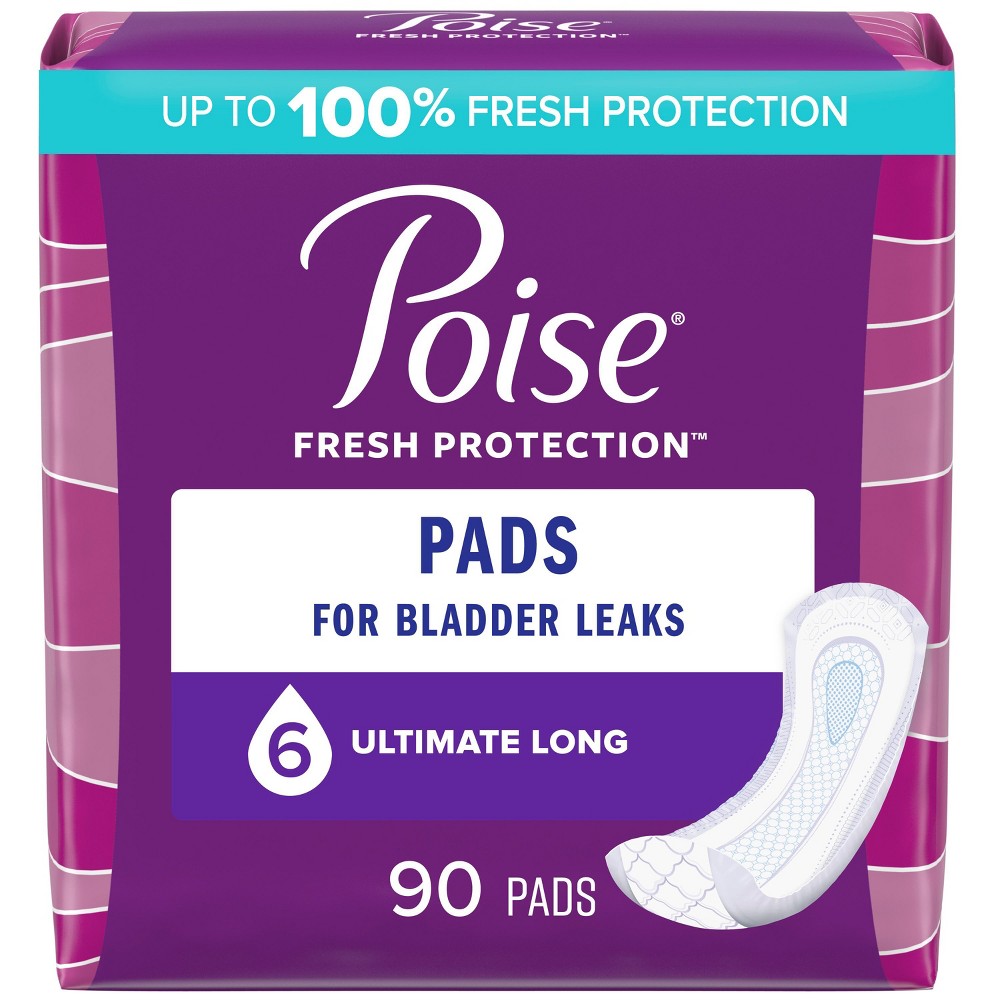 Poise Incontinence Pads for Women 6 Drop Ultimate Absorbency Long 90Ct