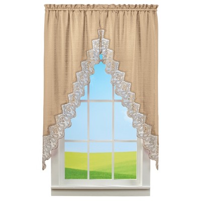 Collections Etc Elegant Lace Border Trim & Solid-color Window Curtain ...