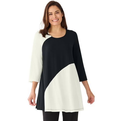 Woman Within Women's Plus Size Knit Colorblock Tunic - 2x, Ivory Black ...