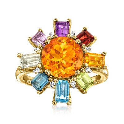 Ross-Simons 4.20 ct. t.w. Multi-Gemstone Flower Ring With Diamonds in ...