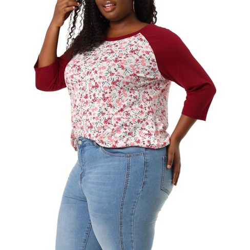 Agnes Orinda Women's Plus Size 3/4 Raglan Sleeves Floral Peasant Tops ...