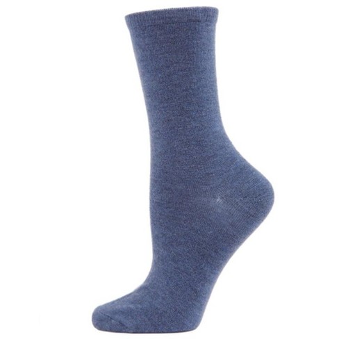 Memoi Women's Solid Soft Flat Knit Cashmere Blend Crew Sock Med Denim ...