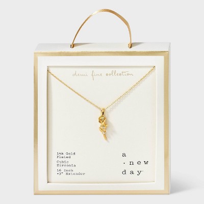14k Gold Plated Rose Pendant Necklace - A New Day™ : Target