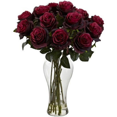 Nearly Natural 18-in Blooming Roses With Vase : Target