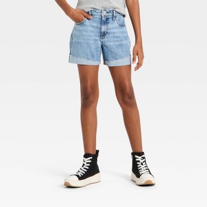Girls' High-Rise A-line Denim Shorts - art class™ Medium Wash Blue M ...