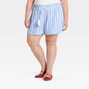 Women's High-Rise Linen Pull-On Shorts - Ava & Viv™ Blue Striped 2X ...