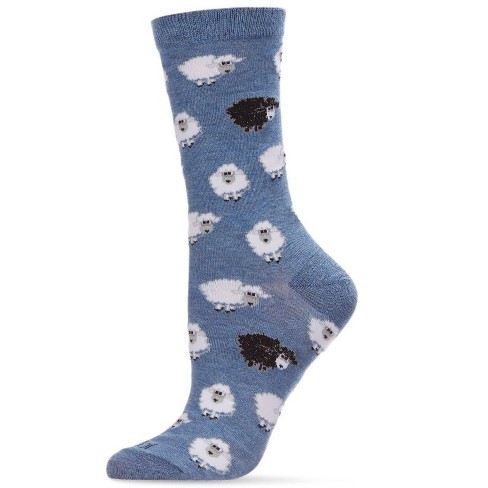 Memoi Women's Bah Bah Black & White Sheep Bamboo Blend Crew Socks : Target