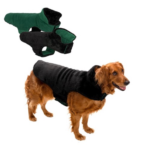 Furhaven Flex-fit Reversible Plush Faux Fur Dog Coat - Black, Large ...