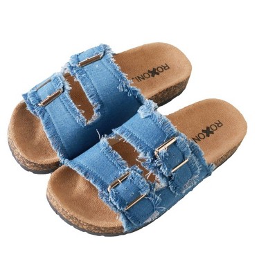 Roxoni Women's Comfort Flat Sandals Double Buckle Adjustable Straps ...