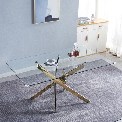 Nicbex Dining Table For 4 Morden 63" Glass Dining Table Dining Room ...