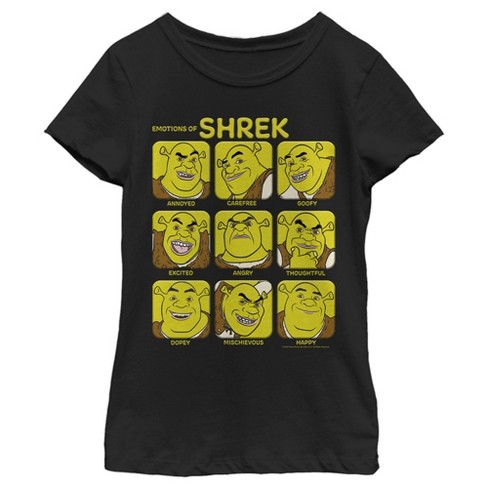 Girl's Shrek Shrek's Emotions Chart T-shirt - Black - X Small : Target