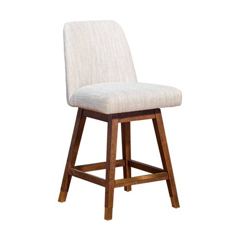 Armen Living Amalie Wood Finish With Fabric Swivel Counter Height Barstool Beige brown Oak Target