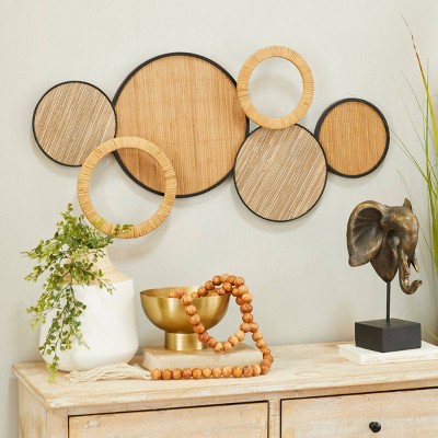 16" X 43" Bamboo Geometric Overlapping Diamond Wall Decor With Metal ...