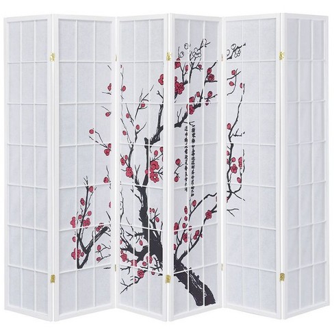 6 Panel Room Divider Privacy Screen Panel Blossom Shoji Design White ...