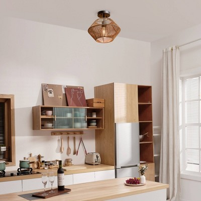 Terra 1-light Matte Black Flush Mount Ceiling Light With Natural Twine ...