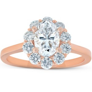 Pompeii3 1 5/8 Ct Oval Lab Created Moissanite & Diamond Halo Engagement Ring Rose Gold - Size 4. ...
