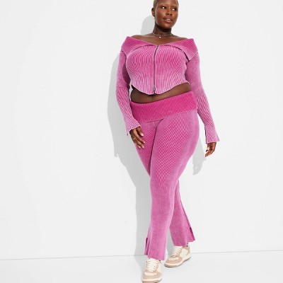 Women's Mid-rise Flare Sweater Pants - Wild Fable™ Ruby Pink 4x : Target