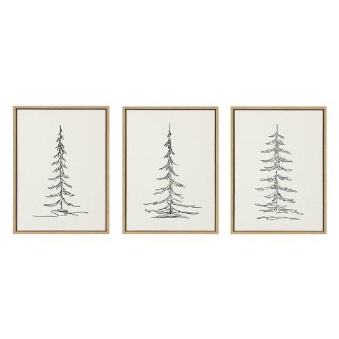 Kate And Laurel Sylvie Minimalist Evergreen Trees Framed Canvas Set By ...