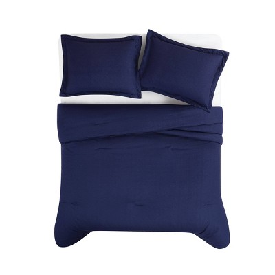 Brooklyn Loom 3pc Full/Queen Flax Linen Comforter Set Navy Blue : Target