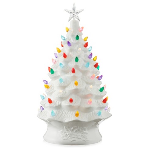 Casafield Hand Painted Ceramic Christmas Tree, White 24-inch Pre-lit ...