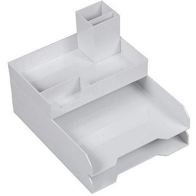 JAM PAPER Desk Trays - White - 1 Top Tray, 2 Letter Trays, 1 Pen Holder ...
