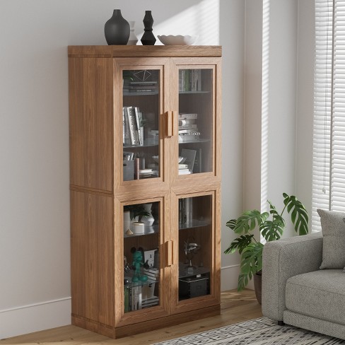 Neutypechic Natural Wood Grain Decorative Bookshelf With Glass Doors ...