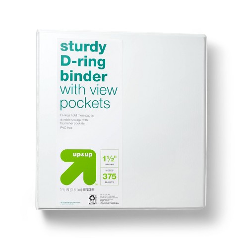 1.5 3 Ring Binder Clear View White Up up D Rings 375 Sheet Capacity 4 Internal Pockets Polypropylene Target