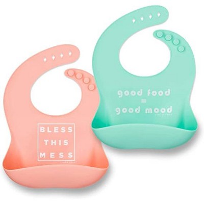 Simka Rose Silicone Baby Bibs, 2 Pack In Grey & Black : Target
