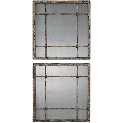 Uttermost Square Vanity Accent Wall Mirrors Set Of 2 Rustic Distressed ...