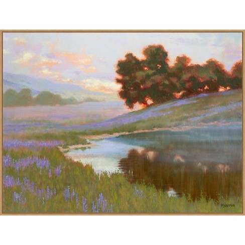 42" X 32" Pastel Lupin By Ed Penniman Framed Canvas Wall Art Print ...