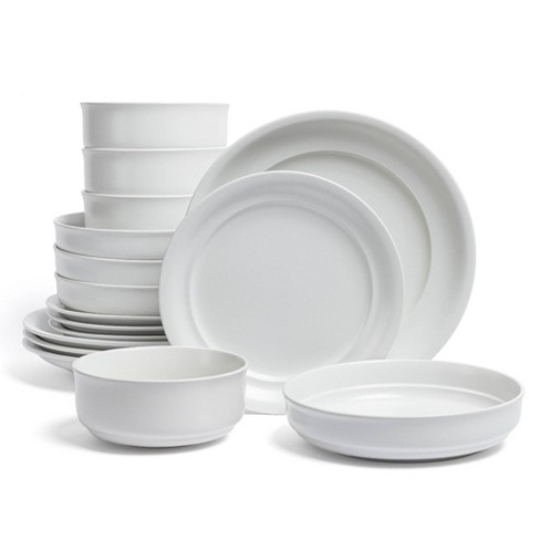 Over&back 16pc Rimmed Hand-finished Stoneware Dinnerware Set Semi-matte ...