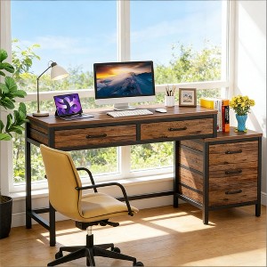 TUYOHW Modern Office Desk with Drawer Cabinet,Compact 2-Drawer Computer ...