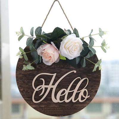 Round Wooden Welcome Sign With Artificial Sunflower Hanging Sign For ...