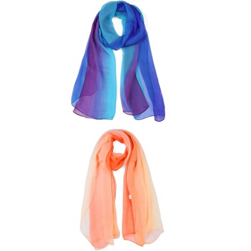 Elerevyo Women Long Chiffon Lightweight Gradient Color Scarves 2 Pcs ...