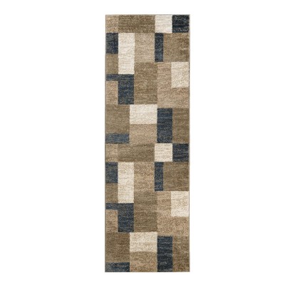 Modern Geometric Color Block Indoor Area Rug Or Runner, 2'7"x10', Beige ...