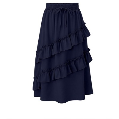 Girls Summer High Waisted Maxi Skirt Ruffle Hem Cute Long Skirts With ...
