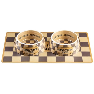 Tan Checker Chewy Vuiton Bowls & Mat : Target