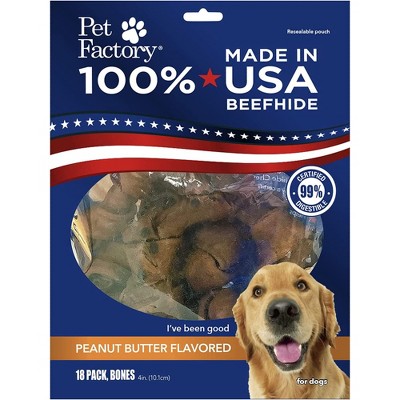 Pet Factory Made In Usa Beefhide Bones Peanut Butter Flavored - 4", 24 ...