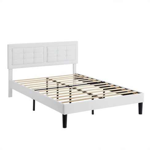 Vecelo White Upholstered Bed Wood And Metal Frame Full Platform Bed ...