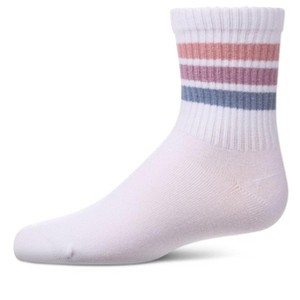 Memoi Kids Ribbed Cotton-Rich Triple-Stripe Varsity Crew Sock White ...