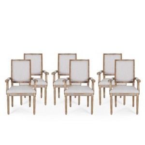 Set Of 6 Maria French Country Wood Upholstered Dining Chairs Light Gray ...