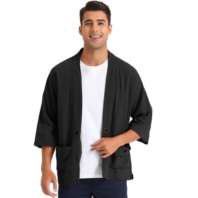 Lars Amadeus Men's Lightweight 3/4 Sleeves Open Front Jackets Black X ...
